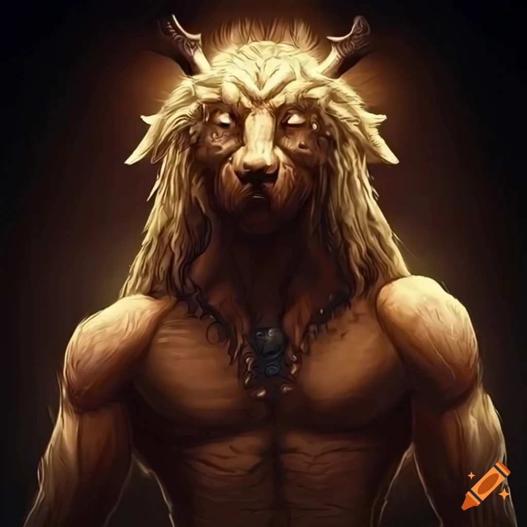 Amazonian mythical man with beast attributes in detailed drawing on Craiyon