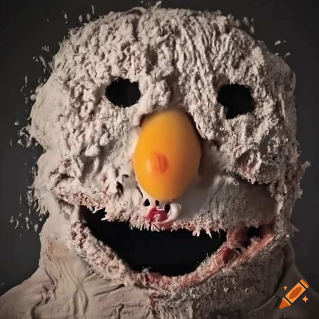 Creepy elmo covered in flour on Craiyon