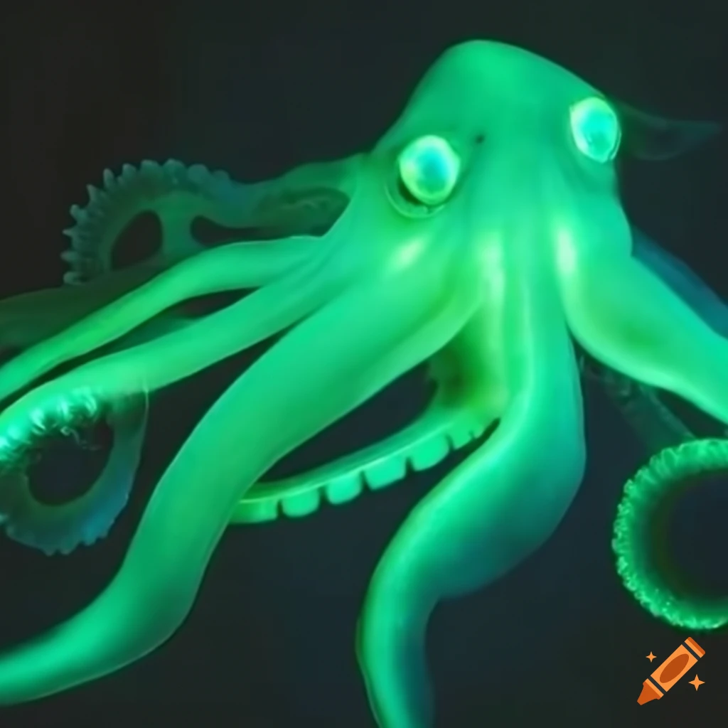 Fluorescent glowing squid playing Rock 'n' Roll drums with tentacles on ...