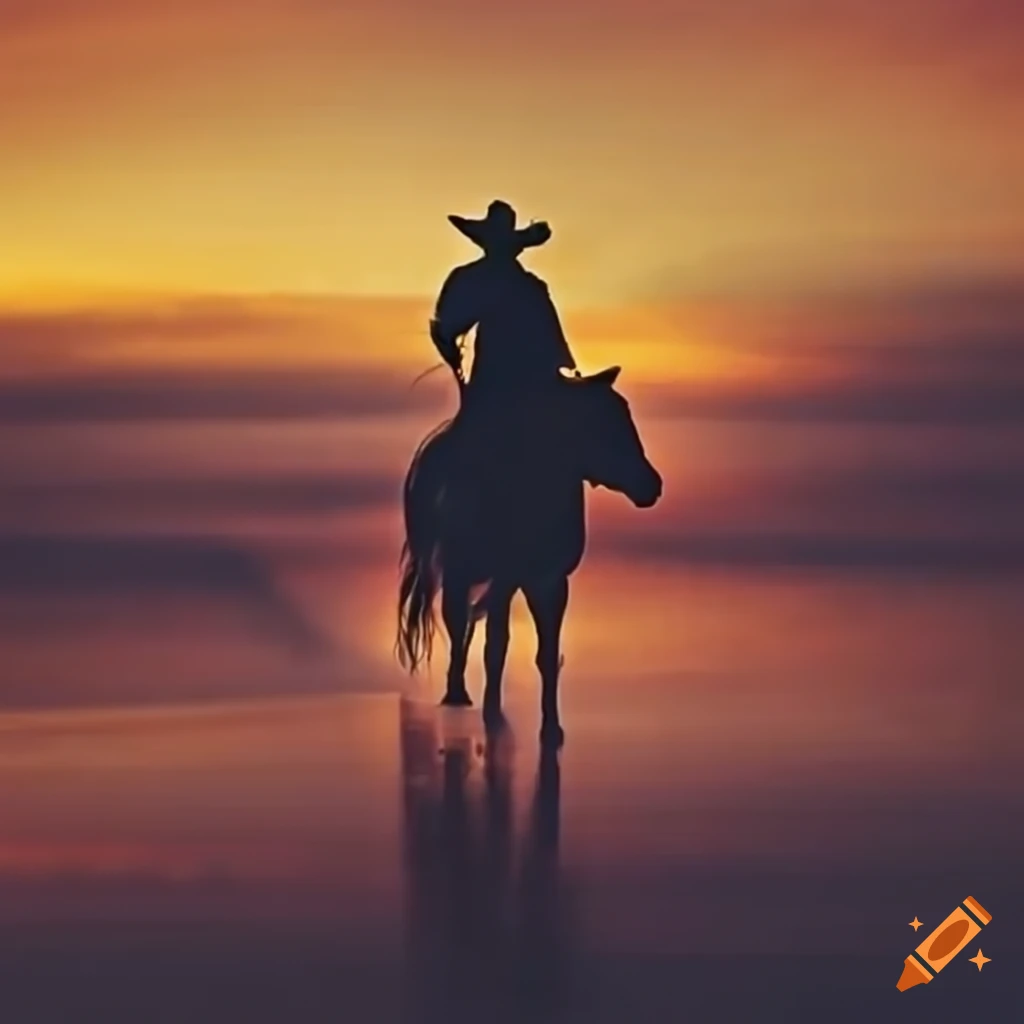 Cowboy riding a horse watching the sunrise on Craiyon