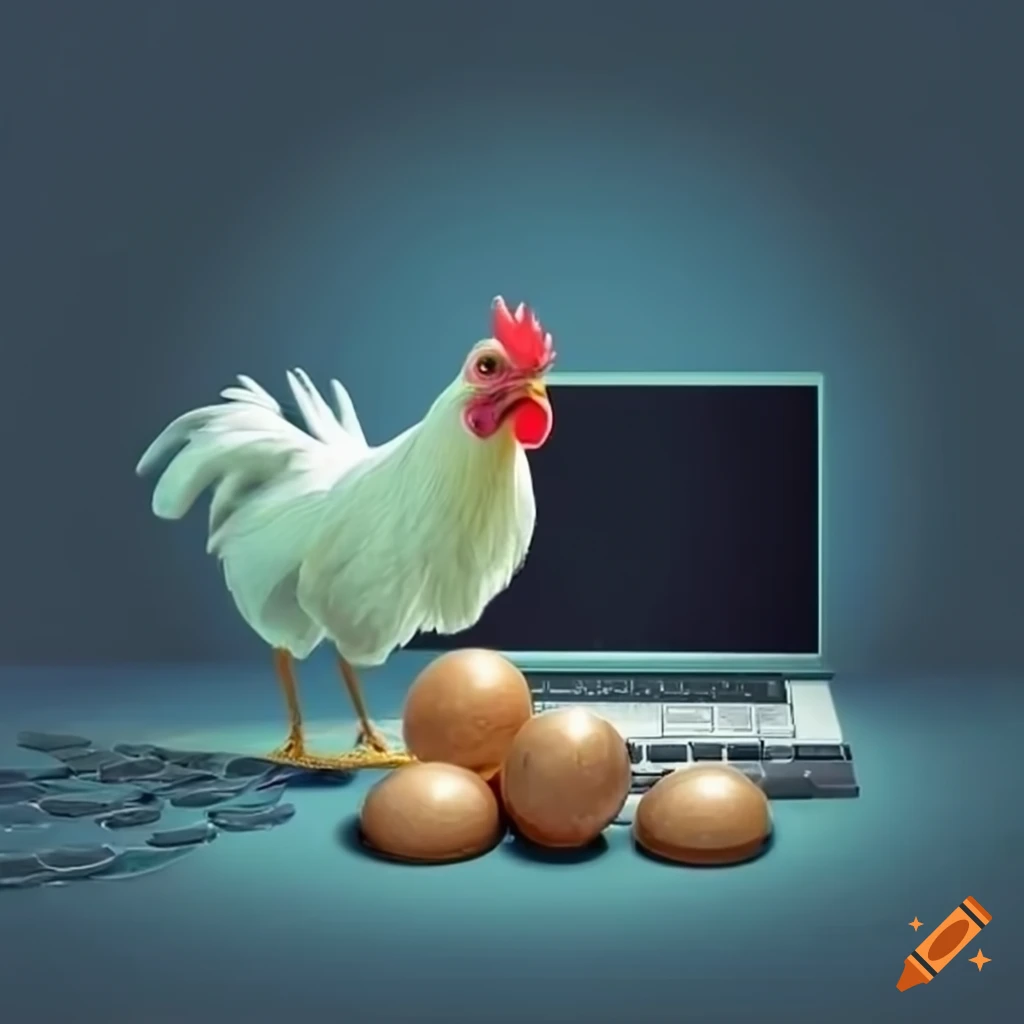 Chicken with a computer and $egg coins on Craiyon