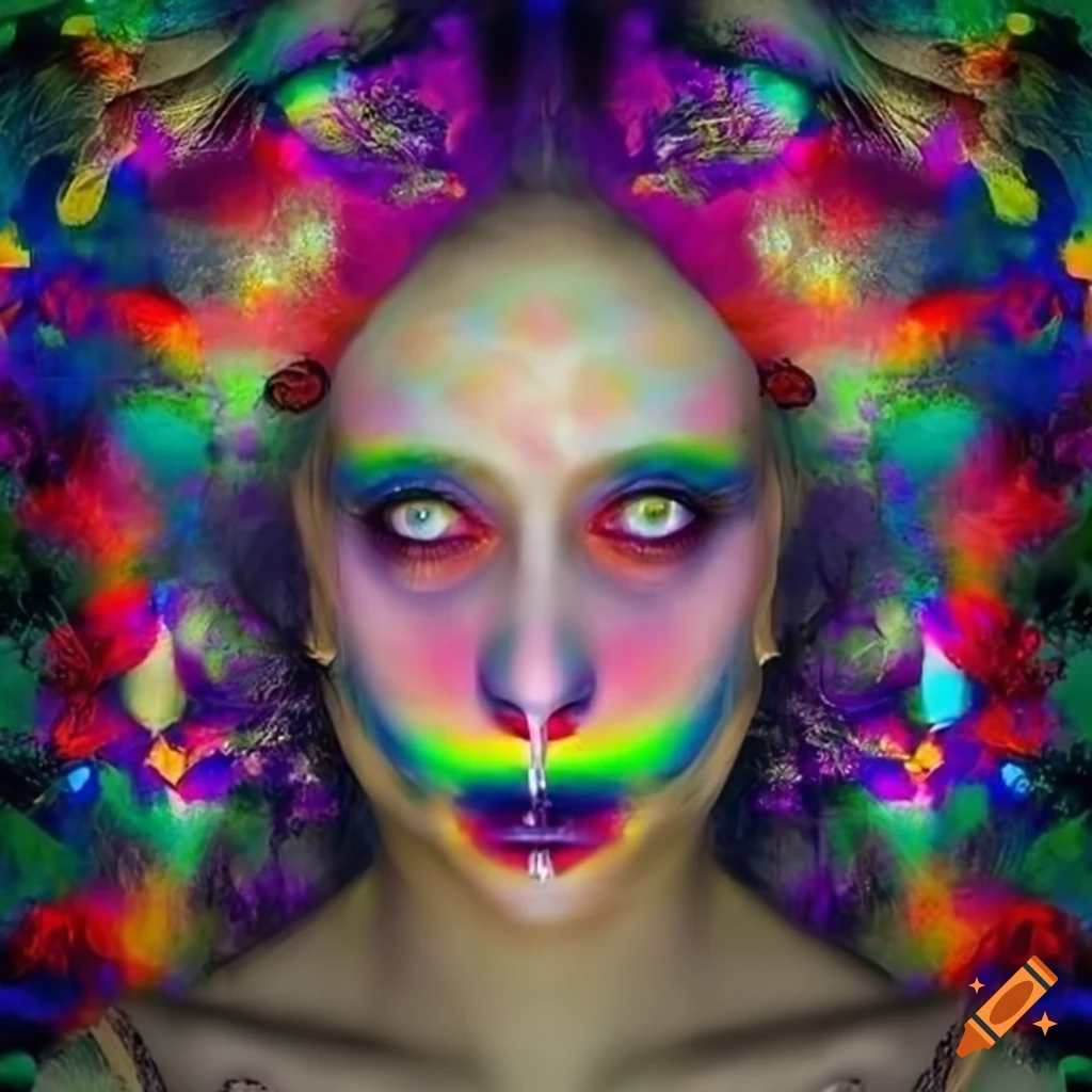 Colorful and surreal woman's face in a gothic forest setting on Craiyon