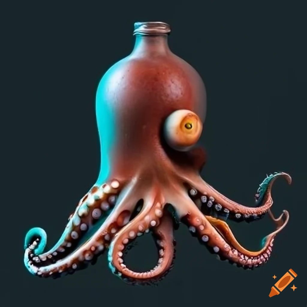 Octopus holding a bottle of alcohol on Craiyon