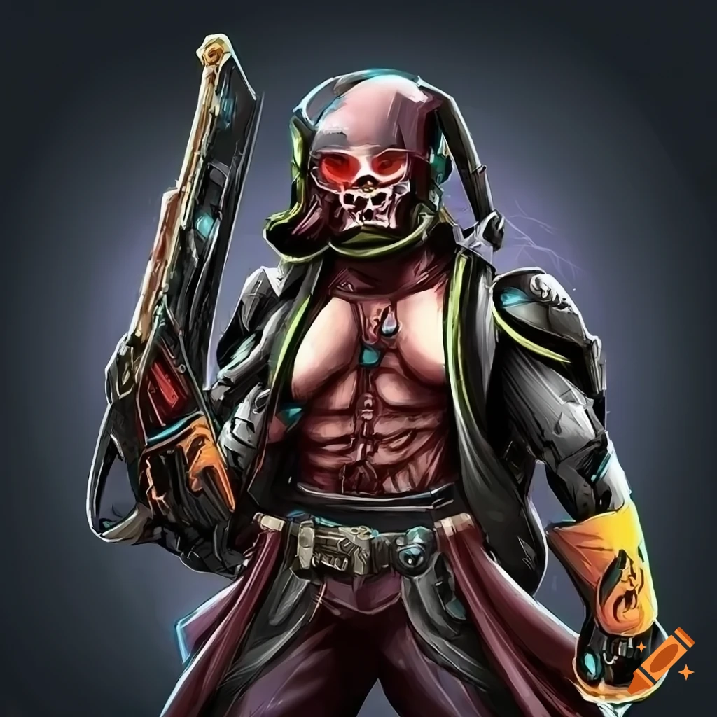 Cyberpunk space pirate with futuristic flintlock on Craiyon