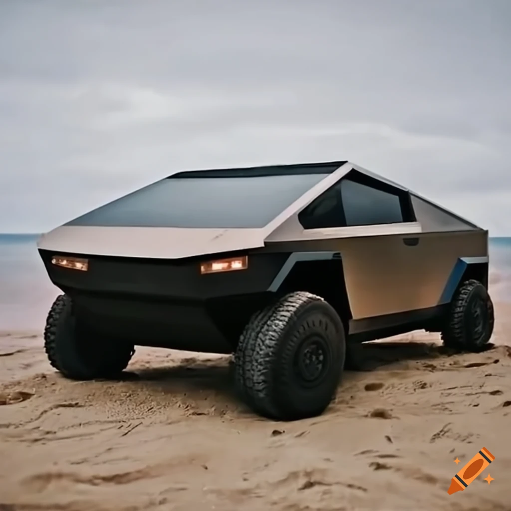 Cybertruck on a beach on Craiyon