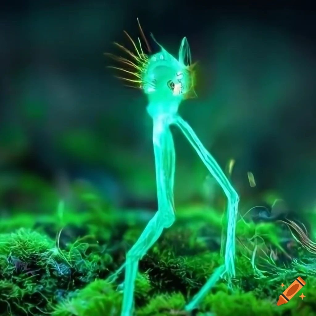 Glowing biopunk Venus flytrap creature in a moss-covered cityscape on ...