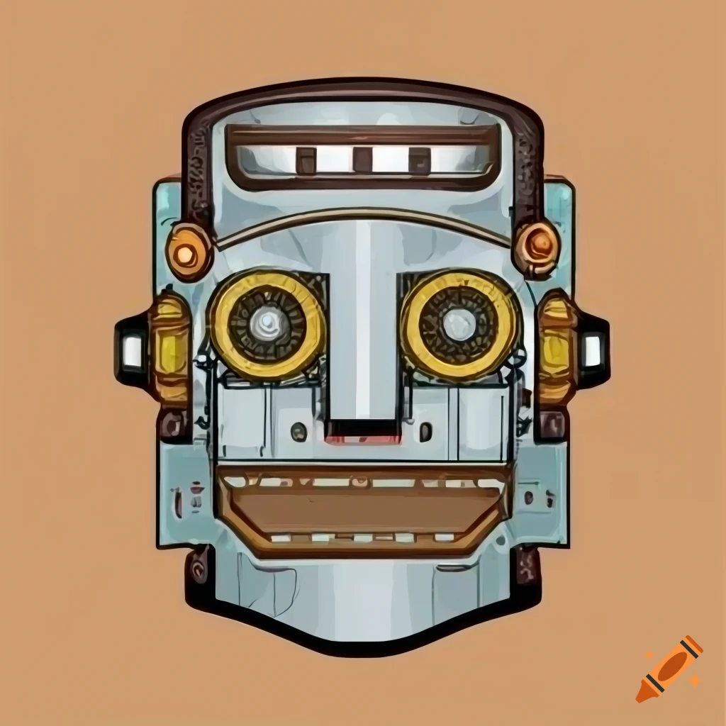 High resolution steampunk robot head in vector graphic style on Craiyon