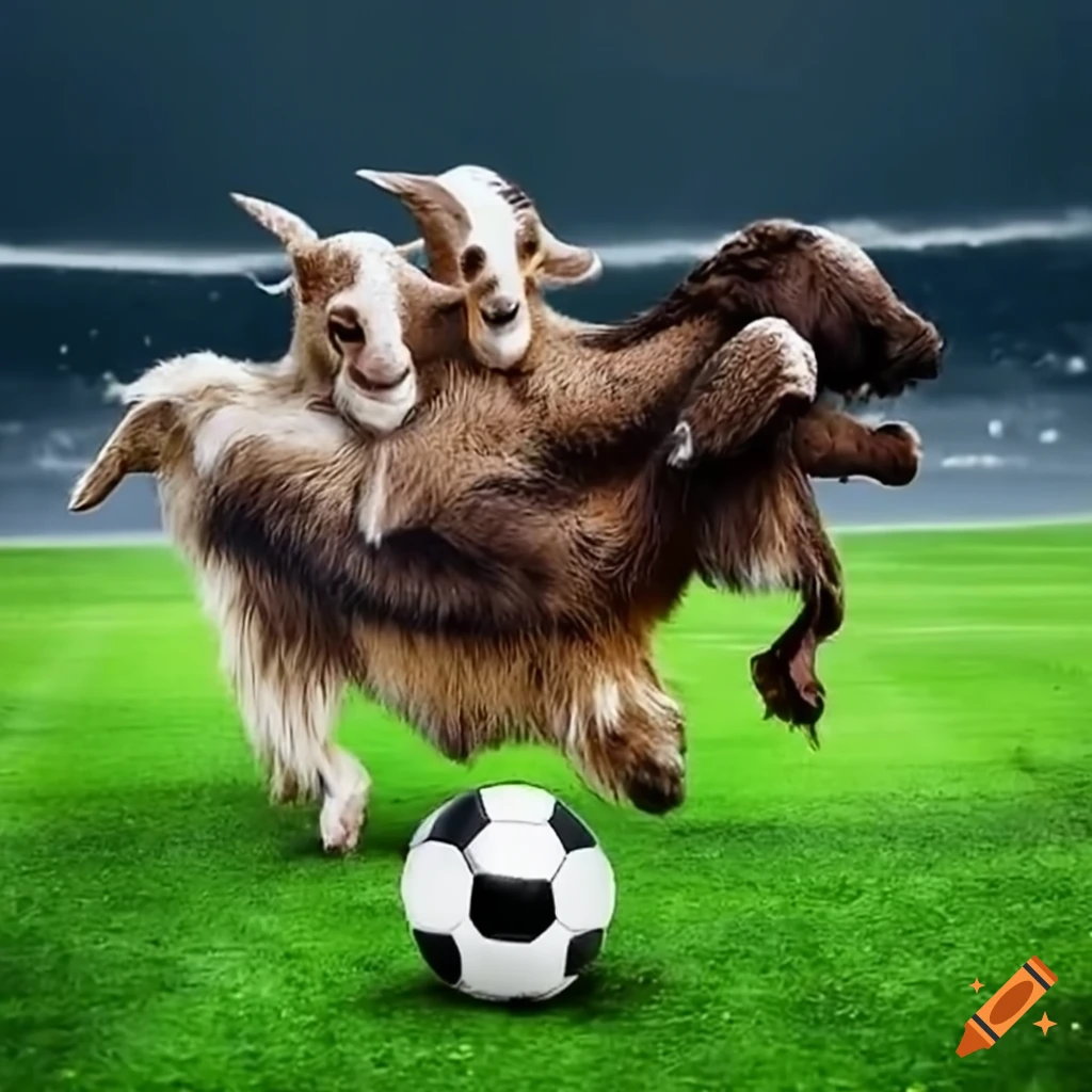 Four goats playing soccer on Craiyon