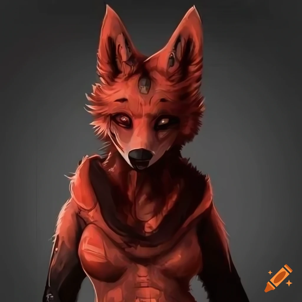 Detailed drawing of female furry anthro maned wolf cyborg with red and ...