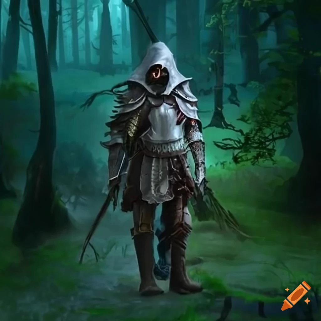 Male hunter in bone armor and skull mask navigating through an ...