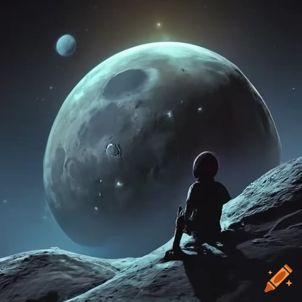 Alien teacher greeting students on the lunar surface on Craiyon