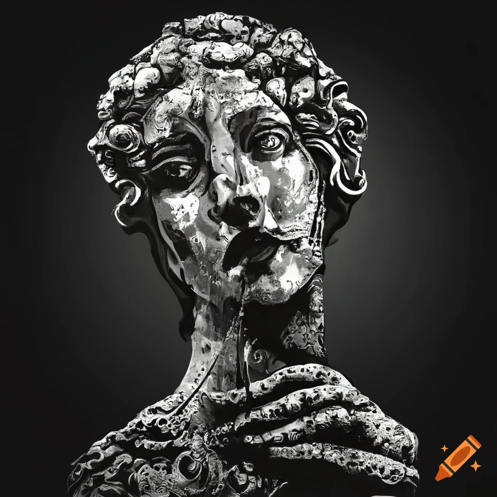 Oxidized and intricately detailed graffiti-style statue on Craiyon