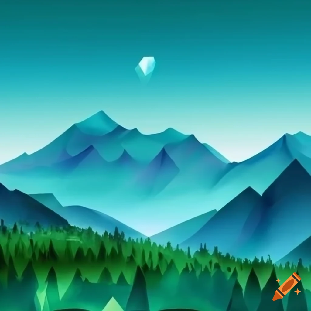 Abstract polygonal background of mountains and woods in spring on Craiyon
