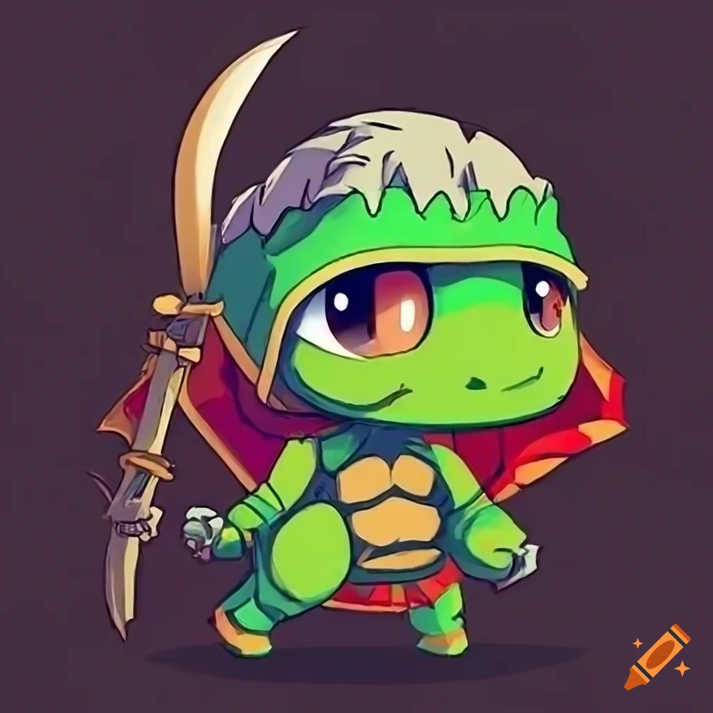 Chibi turtle warrior in anime style on Craiyon