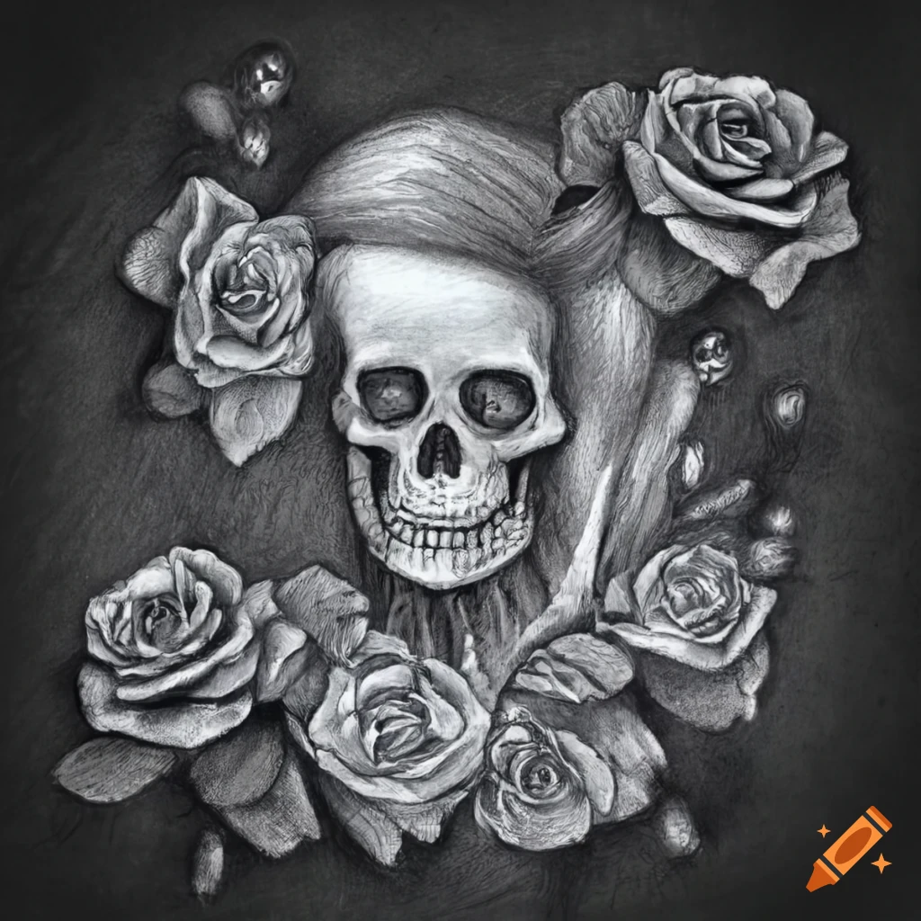 Skeleton enjoying whiskey with blue and silver roses on Craiyon