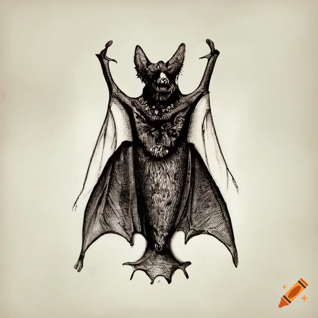 1800's etching of an ink bat on Craiyon