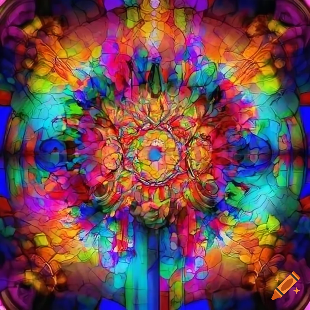 Colorful and abstract visualization of god creating the world in a ...