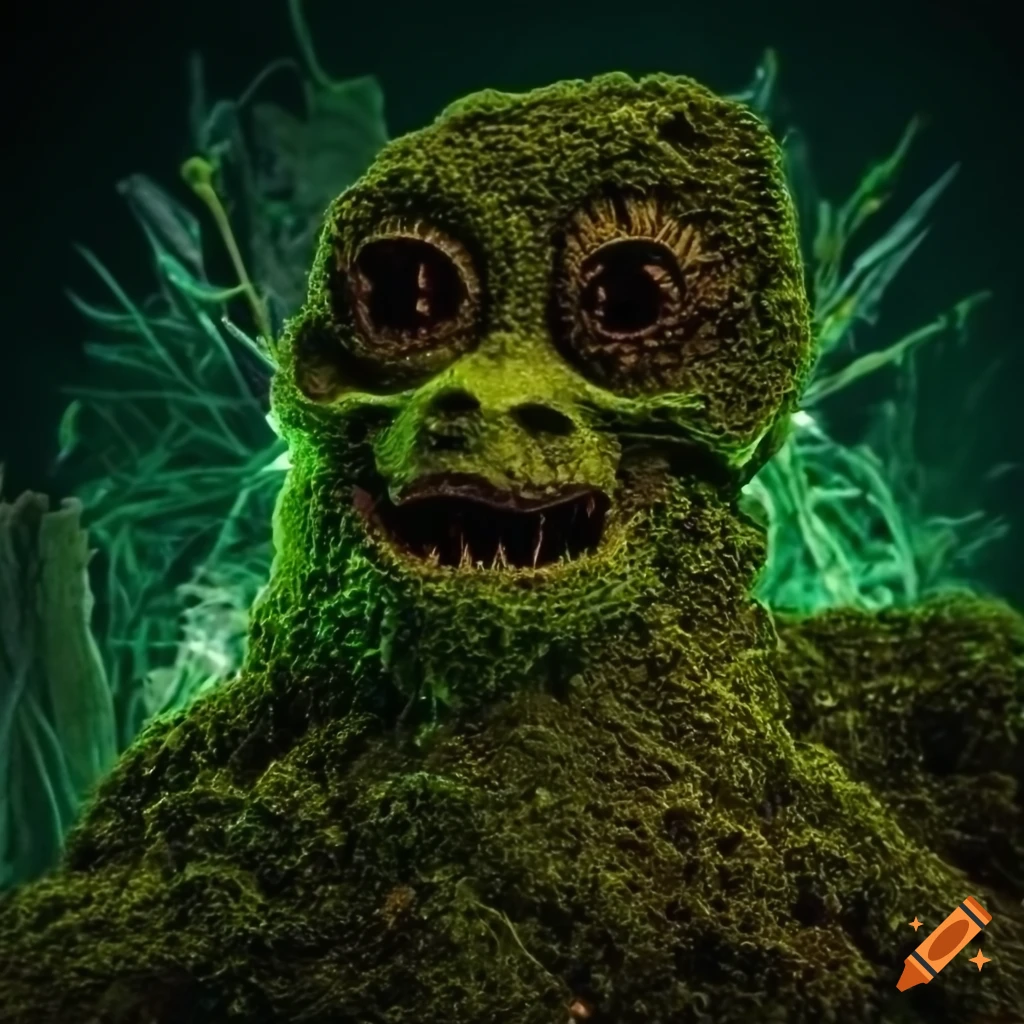 Biopunk cityscape with green moss, plants, mushrooms, and cyborg ...