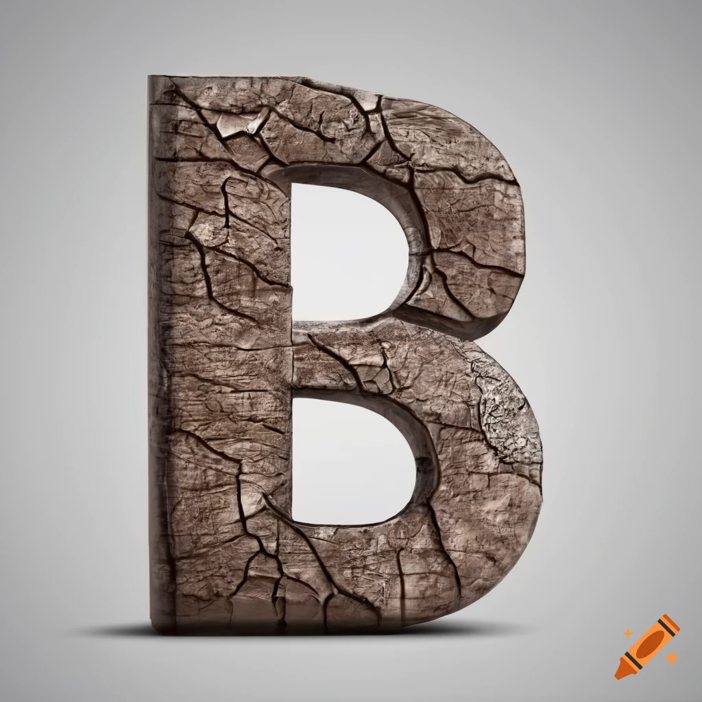 Stone letter b engraved with cracks on white background on Craiyon