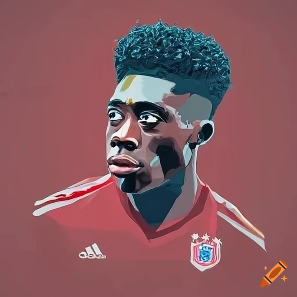 Alphonso davies playing soccer in a simple plain art style on Craiyon
