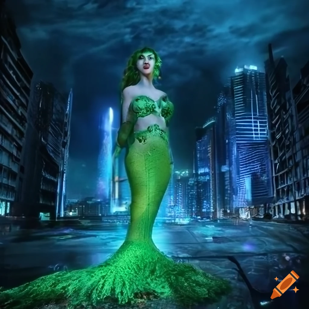 Glowing biopunk cityscape with moss, plants, mushrooms, crystals, and ...