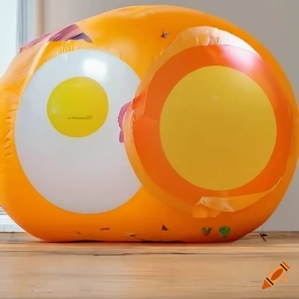 Sun-kissed inflatable pooltoy ball with color panels and a hole from a ...