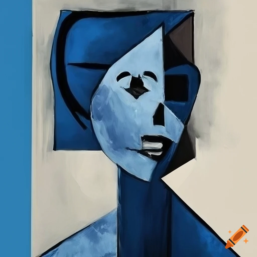 Pablo picasso painting in abstract cubism with blue and grey tones on ...