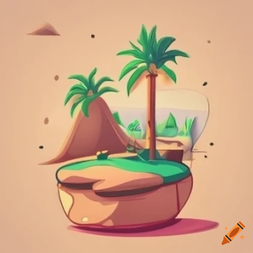 Cartoon oasis scene on Craiyon