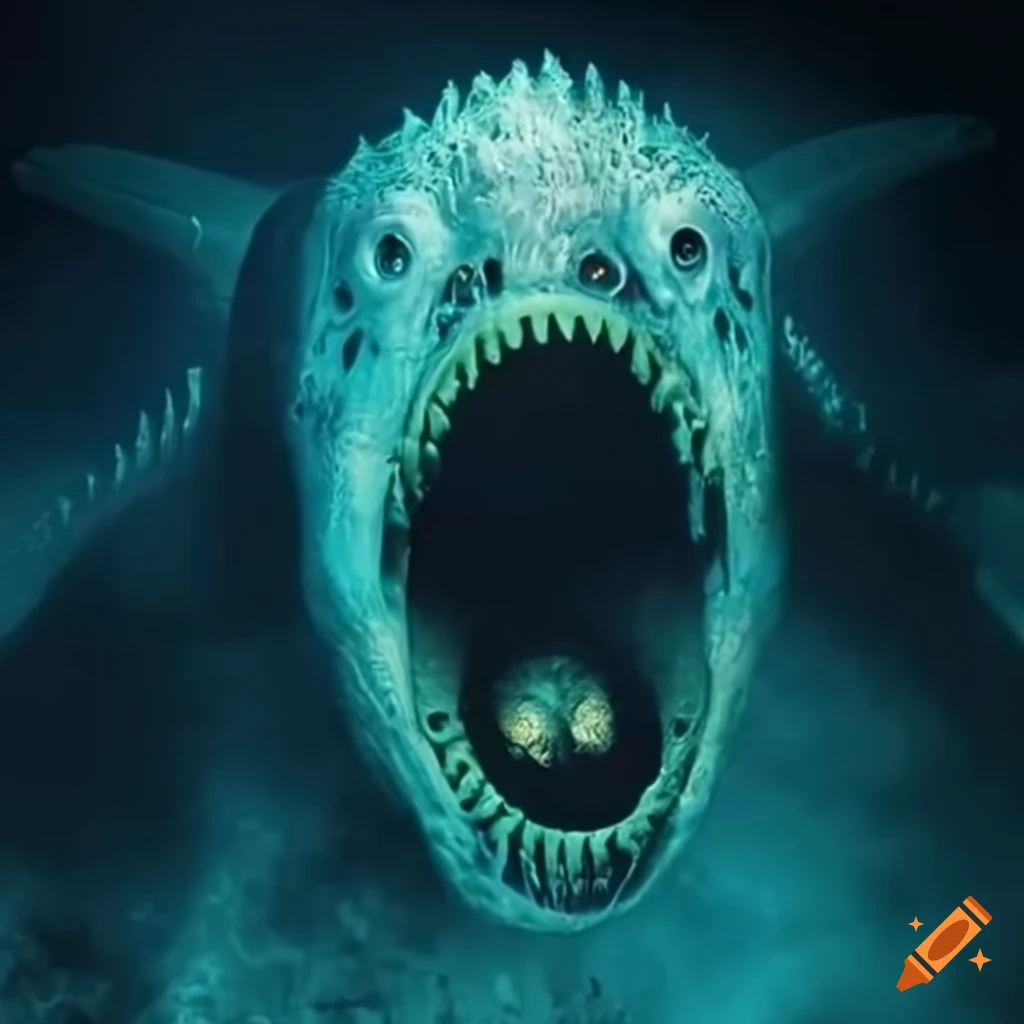 Horror movie poster for 'The Bloop' underwater sound sea monster on Craiyon