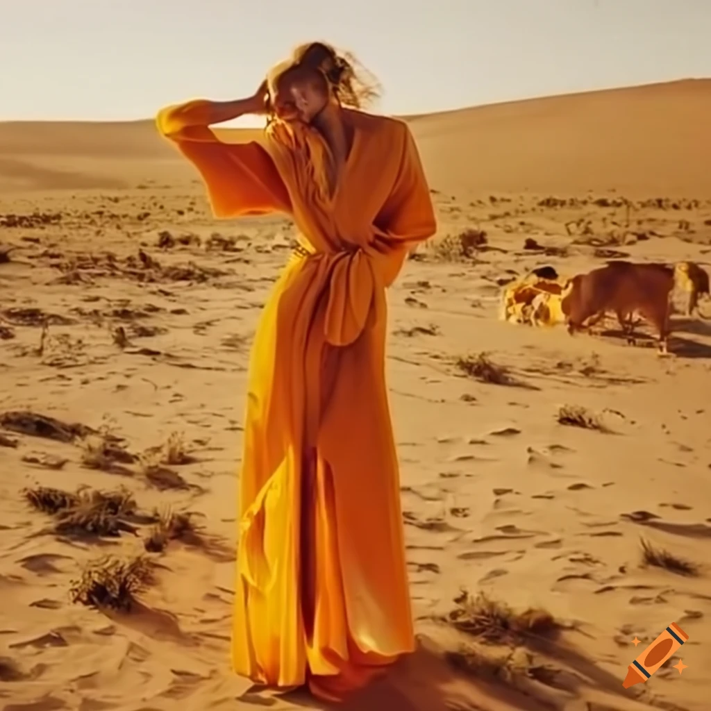 Cows in saffron robes in the desert on Craiyon