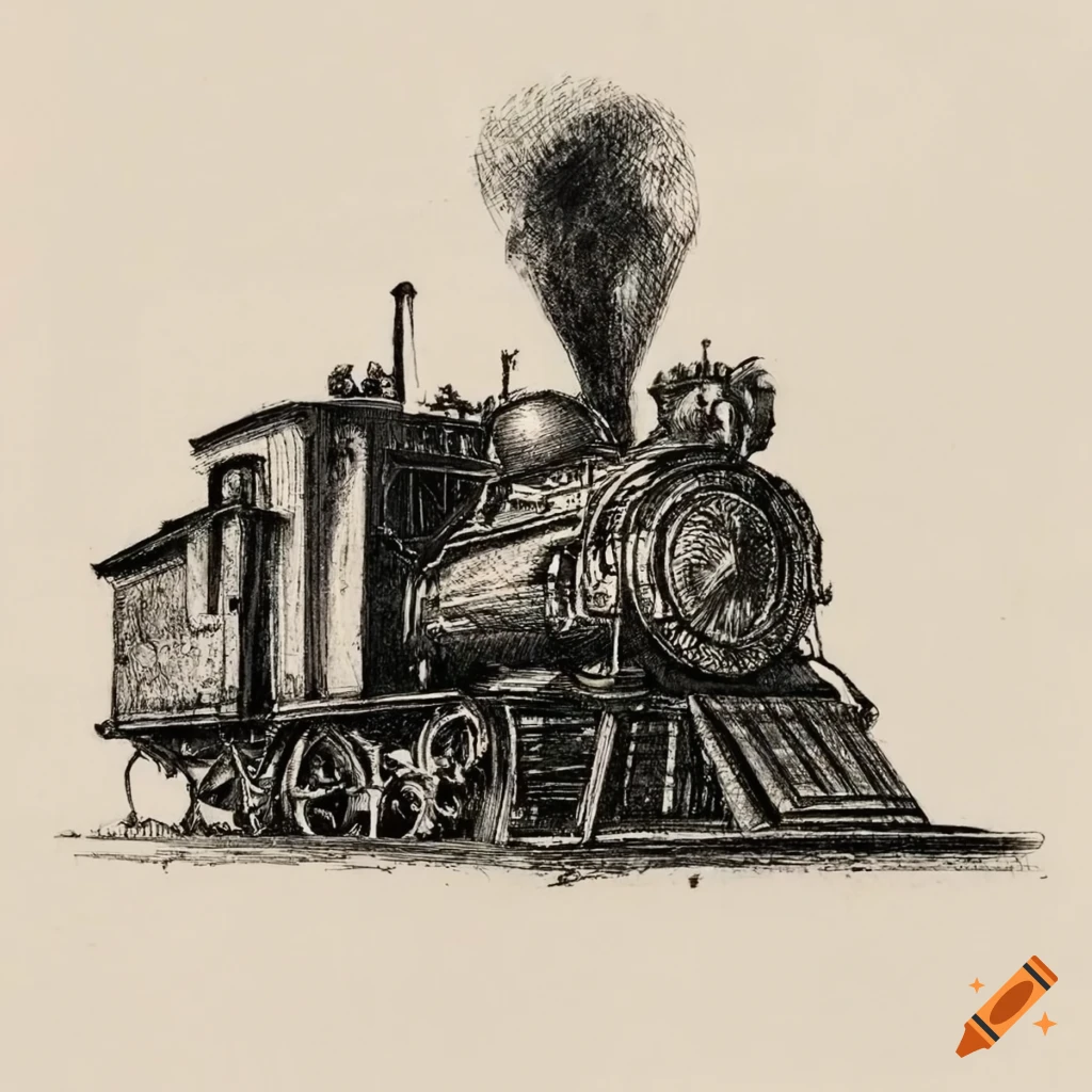 1800's antique charcoal etching vintage train sketch on Craiyon