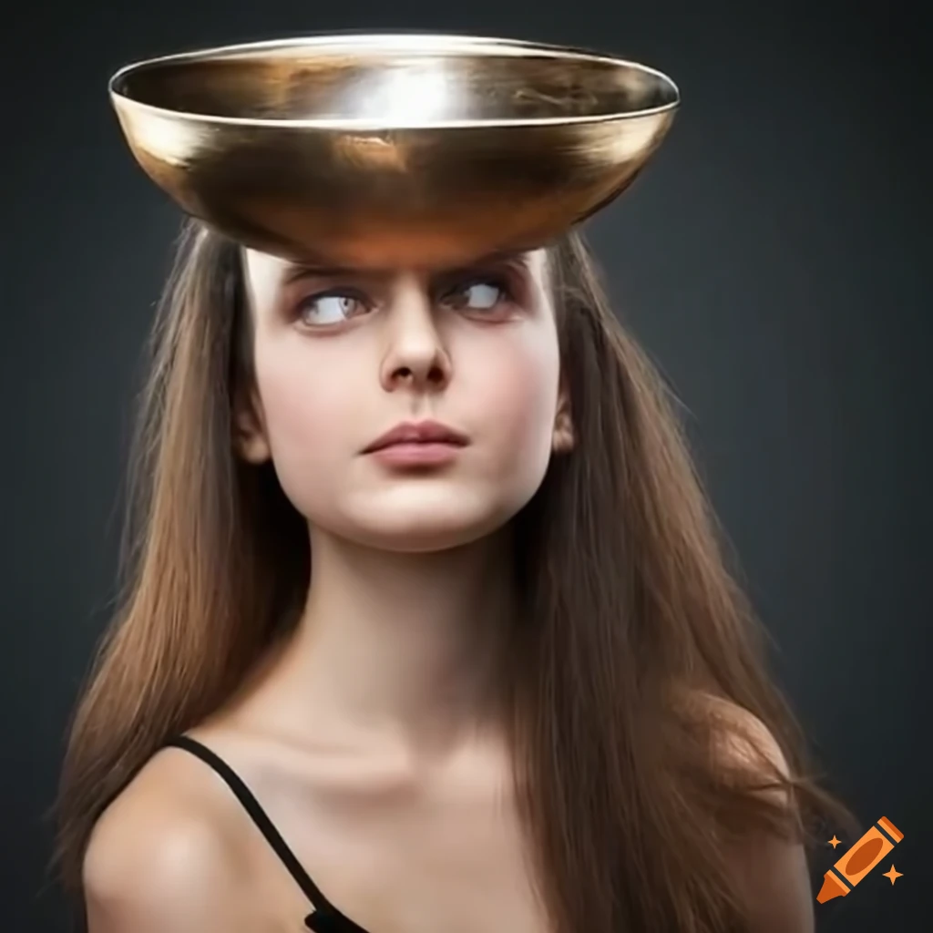 Girl with a bowl on her head as a creative hairstyle on Craiyon