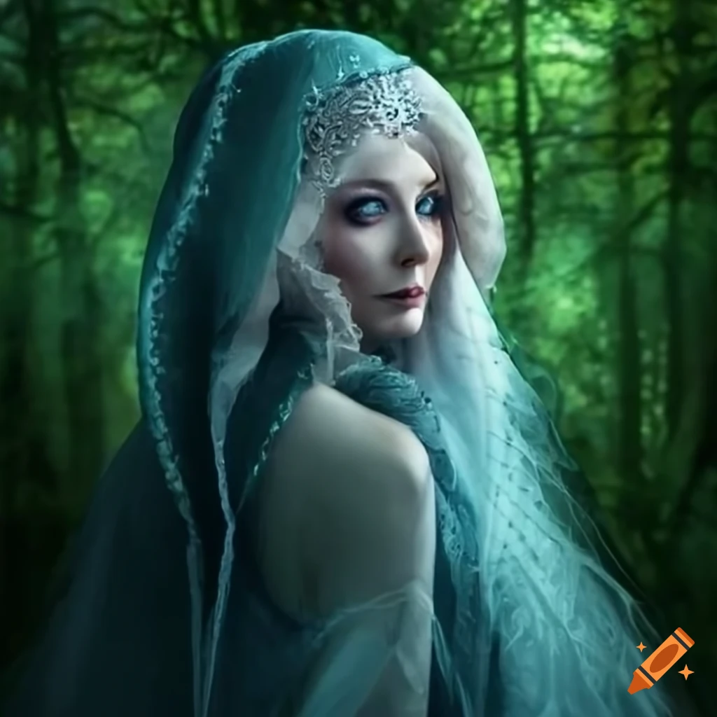 Enchanting middle-aged fairy queen with silver hair and mystical eyes ...