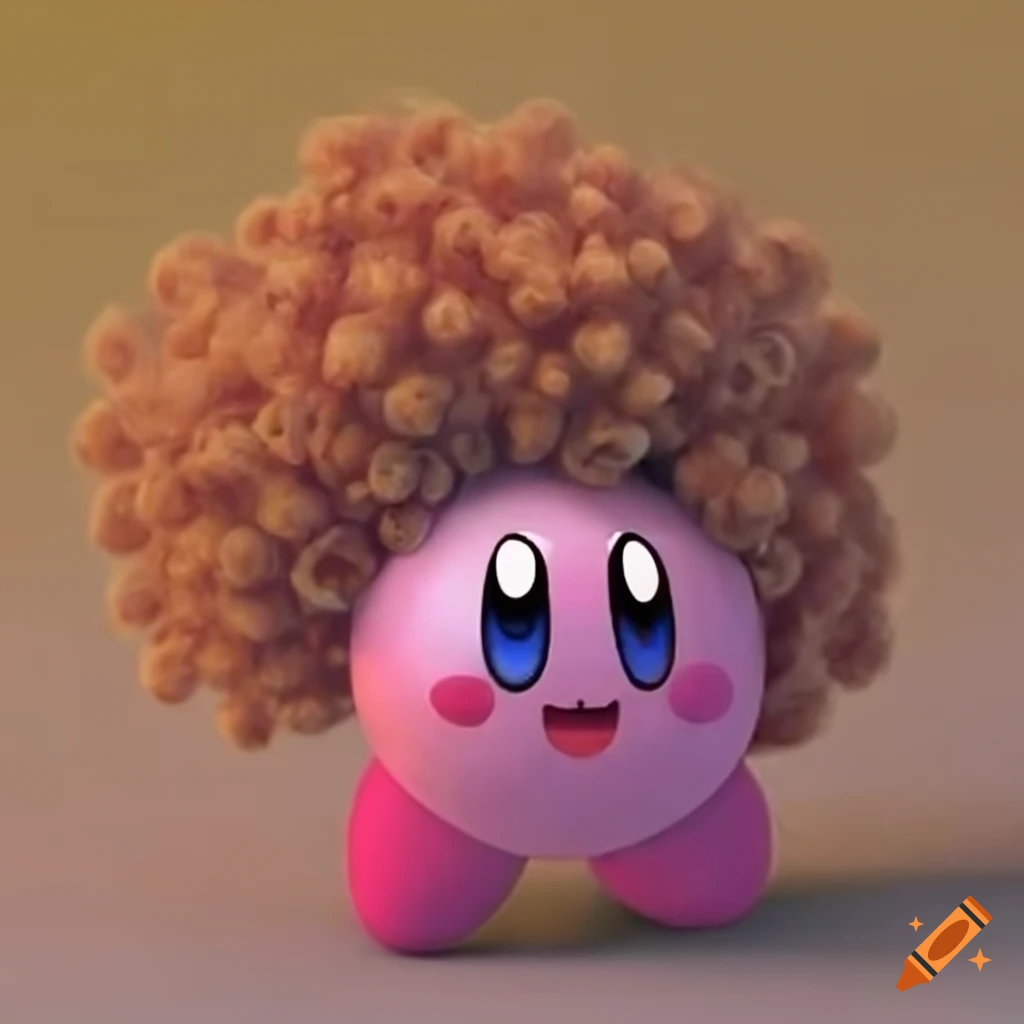 Kirby with curly orange afro wrinkle on Craiyon