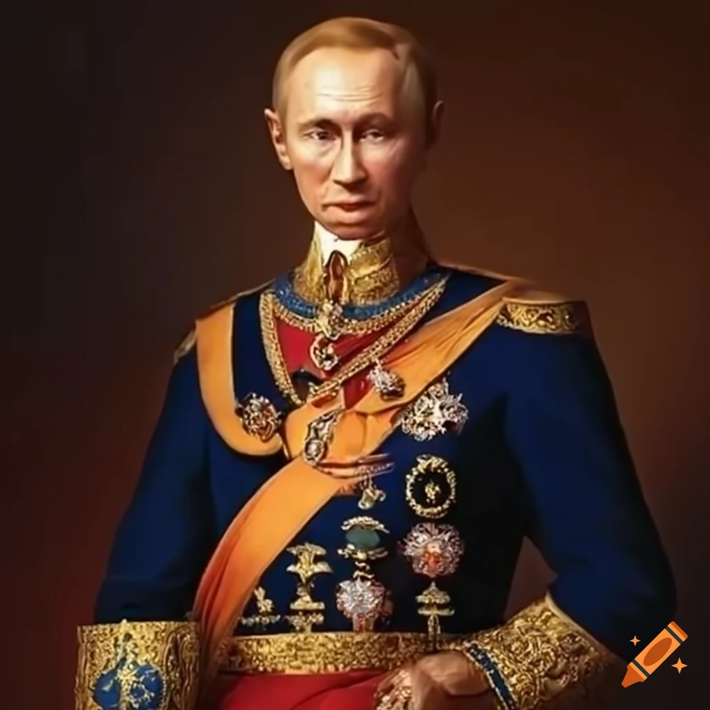 Full body portrait of Vladimir Putin in a regal outfit on Craiyon