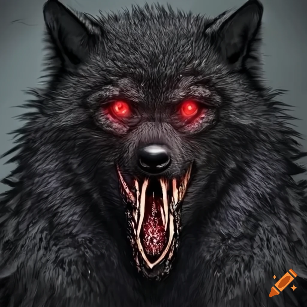 Black wolf with red eyes on Craiyon