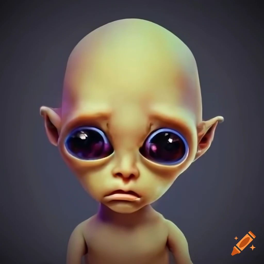 Sad cute alien baby with tears in its eyes on Craiyon