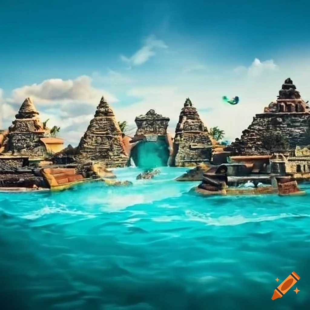 Aztec theme water park view on Craiyon