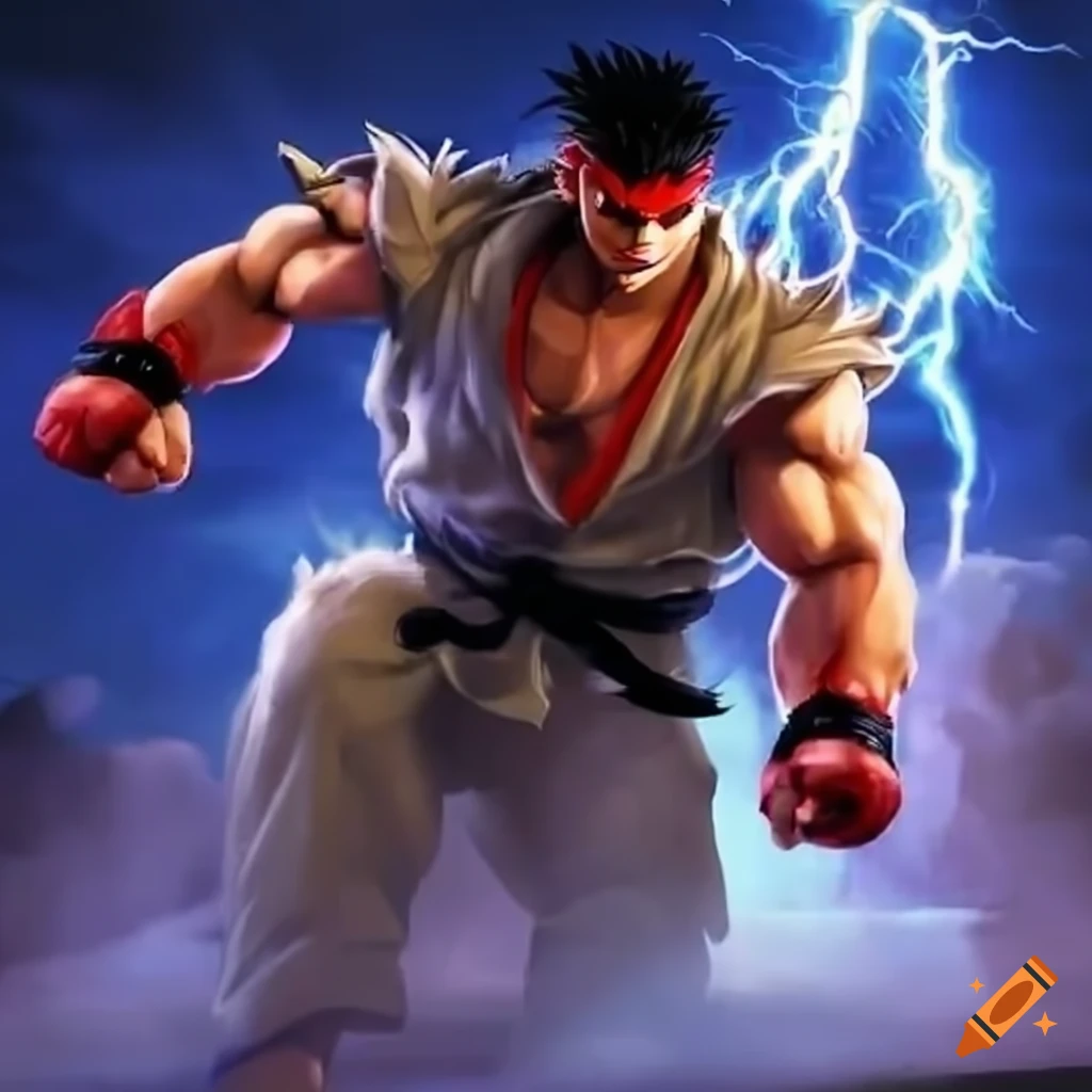 Street fighter ryu performing lightning dance move on Craiyon
