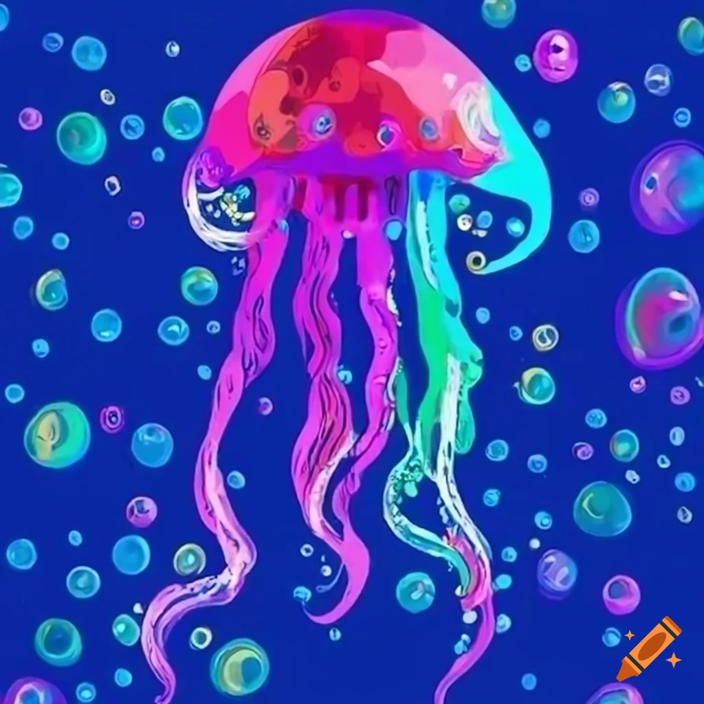 Bubbly jellyfish in a sea of bubbles doodle art on Craiyon