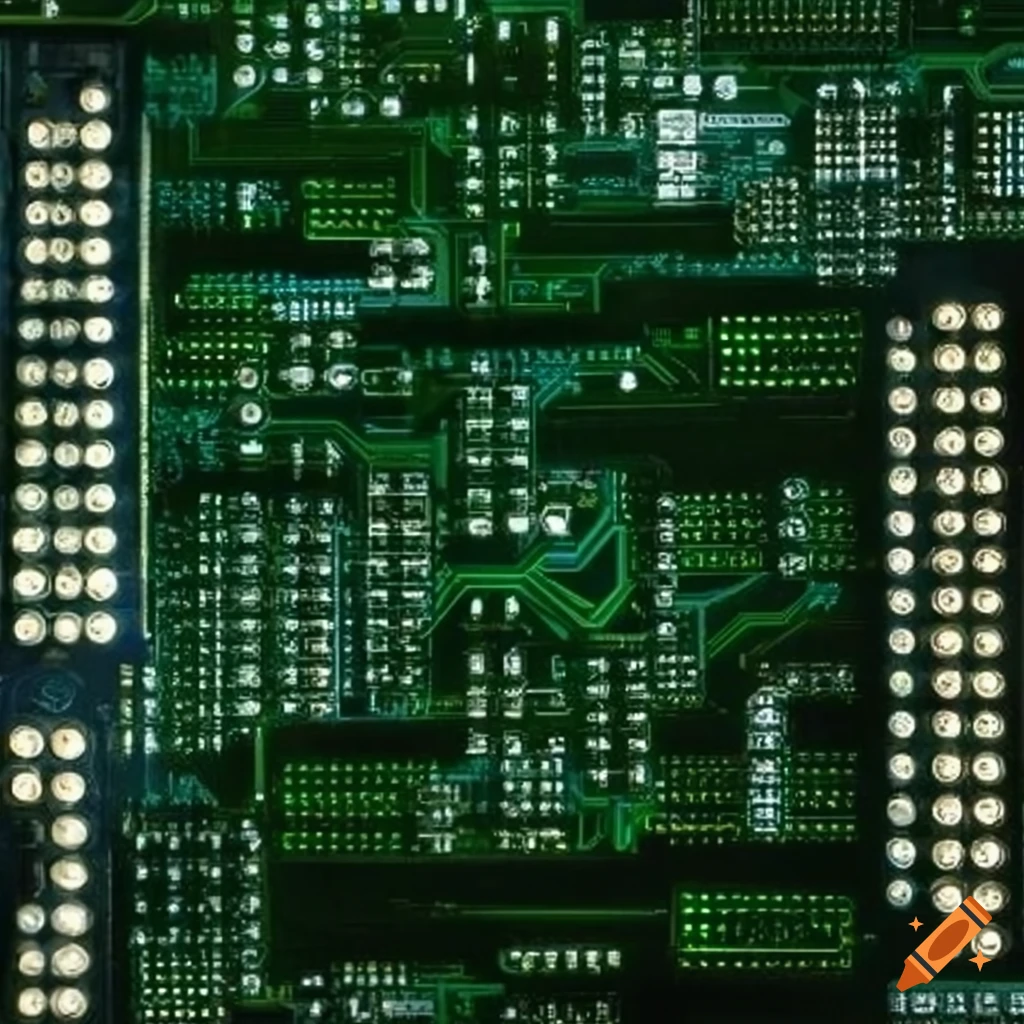 Street view in a landscape made of computer chips and circuit boards on ...