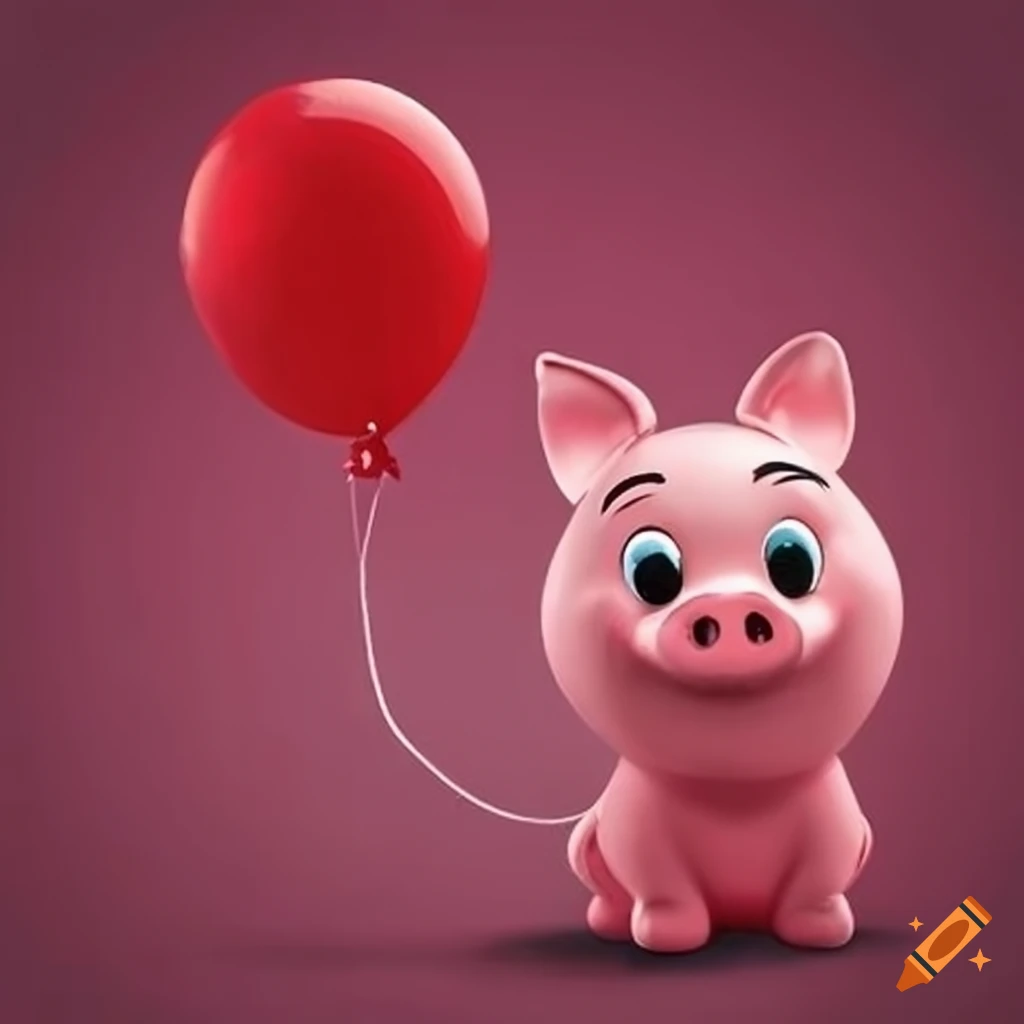 Disney small piggy with red balloon on Craiyon