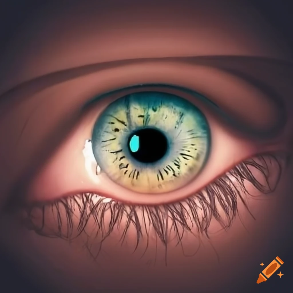 Eye with tear and clock pointers in the pupil on Craiyon