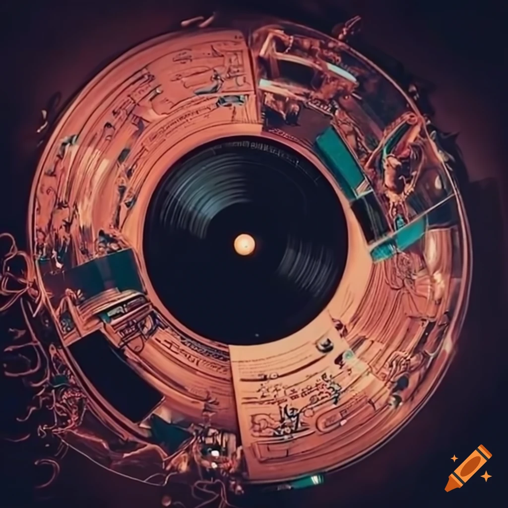Retro vibes with vinyl records in a band director's brain on Craiyon