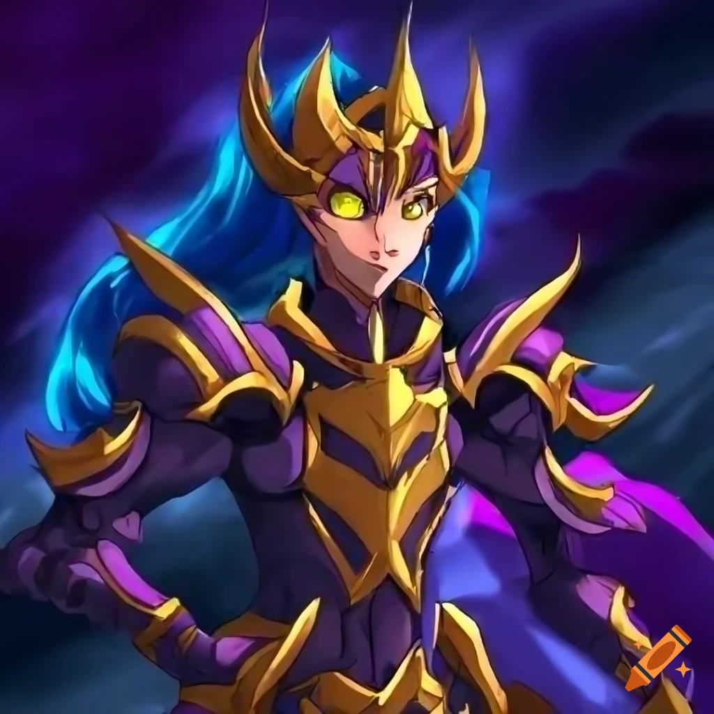 Celestial knights in bulky demonic armor in anime style on Craiyon
