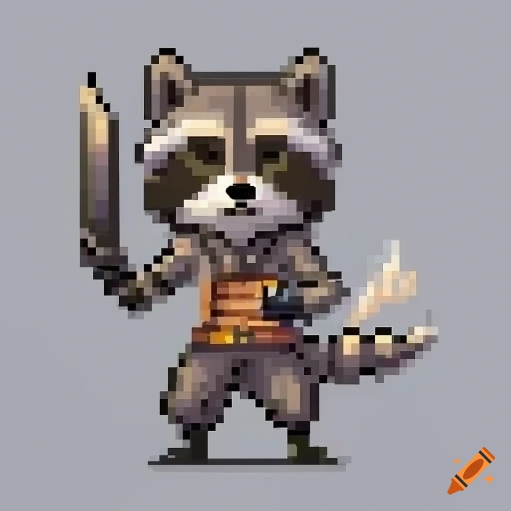 Pixel art raccoon character inspired by final fantasy game on Craiyon