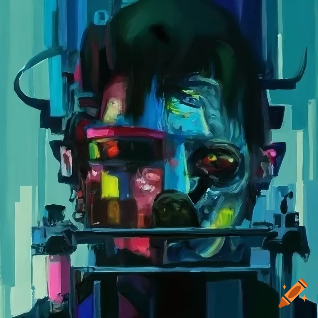 Social engineer in a cyberpunk style oil painting on Craiyon