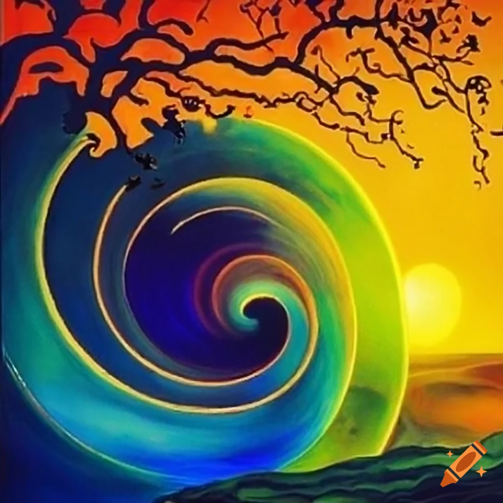 Surrealistic portal swirling with trippy colors inspired by Roger Dean ...