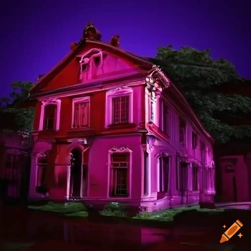Old romantic villa in purple and red hues on Craiyon