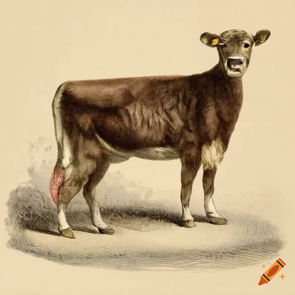 Antique cow and calf illustration from the 19th century on Craiyon